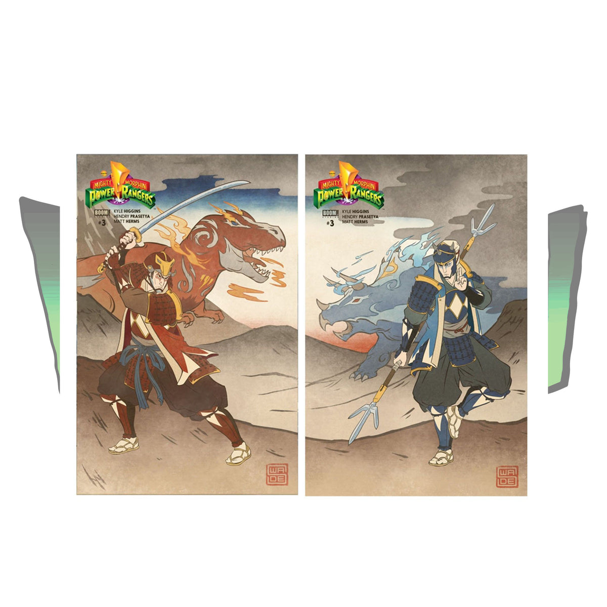 MIGHTY MORPHIN POWER RANGERS #3 RED AND BLUE RANGER SAMURAI VARIANT SE ...